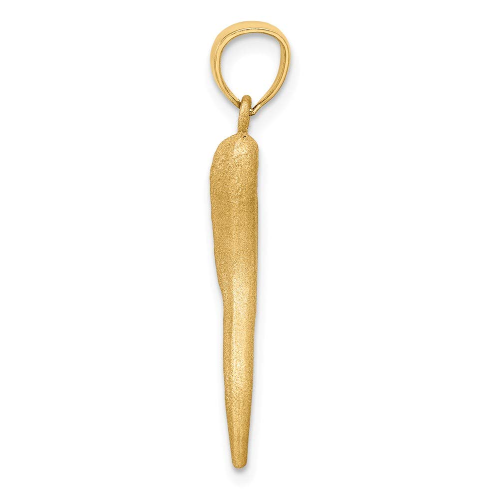 14k Yellow Gold Solid Diamond-Cut Cornicello Italian Horn Protection Charm Pendant - 30mm x 5mm