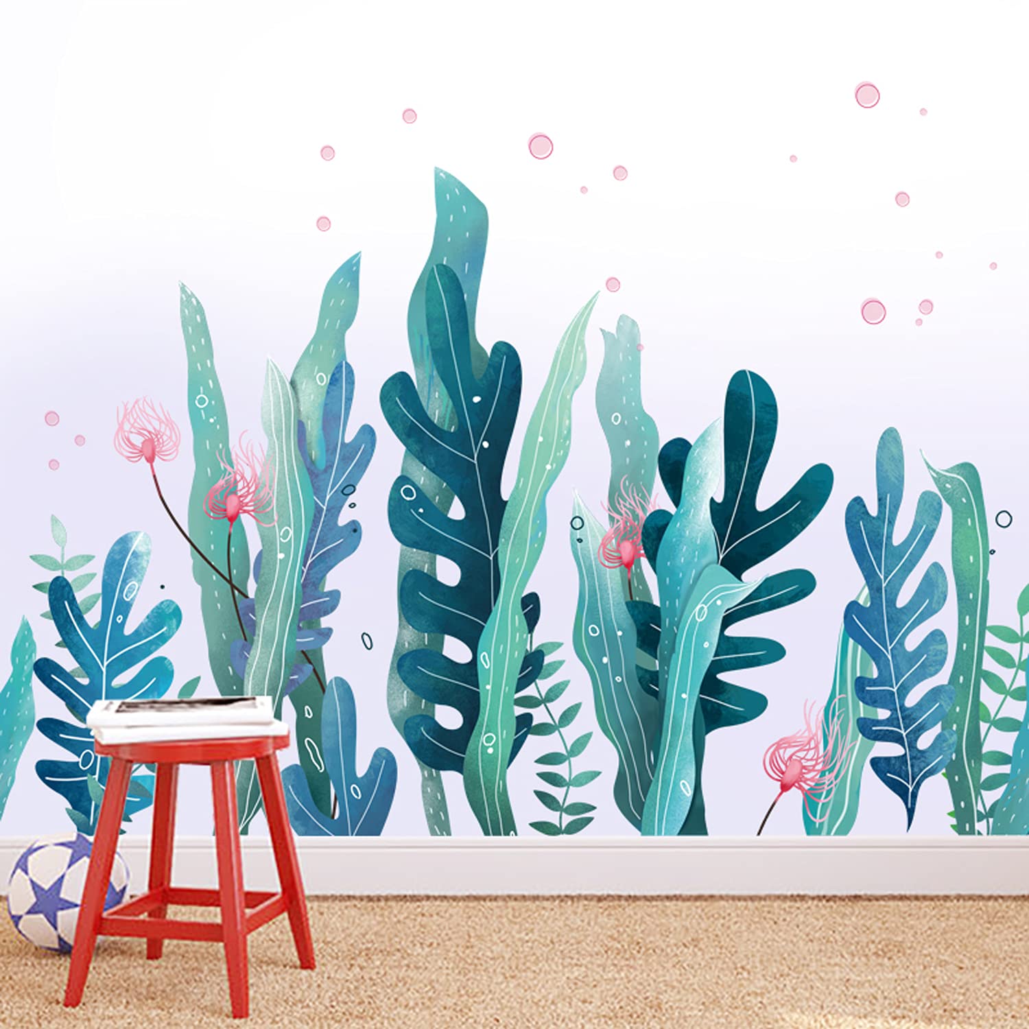 Green Seaweed Wall Sticker Creative Under The Sea World Ocean Grass Baseboard Decal Removable Wallpaper DIY Art Mural for Wall Corner Decor Kids Nursery Bathroom Living Room Bedroom Classroom
