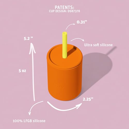 Avanchy Silicone Training Sippy Cup with Straw Lid – Tiny Cup for Babies 6+ Months to Toddlers 1 Year Old – 5 oz Infant Water Cup for Baby Led Weaning, Blue