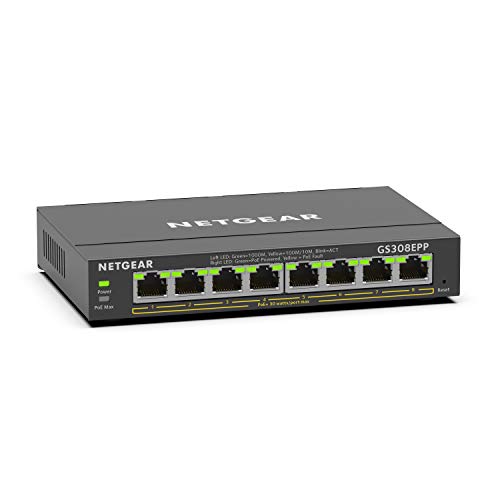 NETGEAR 8 Port PoE Gigabit Ethernet Plus Switch (GS308EPP) - with 8 x PoE+ @ 123W, Desktop or Wall Mount