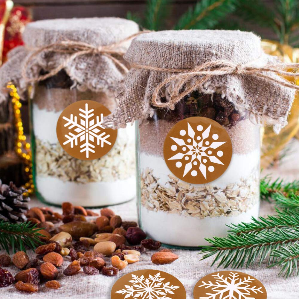 CCINEE Snowflake Stickers,Self Adhesive Snow Round Stickers for Christmas Label and Wrapping Supply,500PCS
