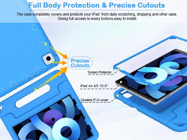 AVAWO Kids Case for iPad Air 6th Generation 2024(M2)/Air 5 2022/Air 4th 2020, iPad Air 10.9 Case & Pro 2nd/3rd Gen- Light Weight Shockproof Handle Stand Case for Kids Child Toddlers Boys, Blue