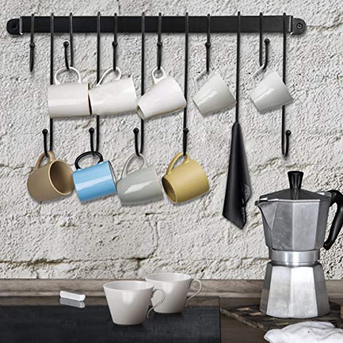 N/C Wall Mounted Coffee Mug Holder|Coffee Cup Rack with 12 Detachable Hanging Hooks for Kitchen Organizer and Storage, Mug and Cup Display Hanger