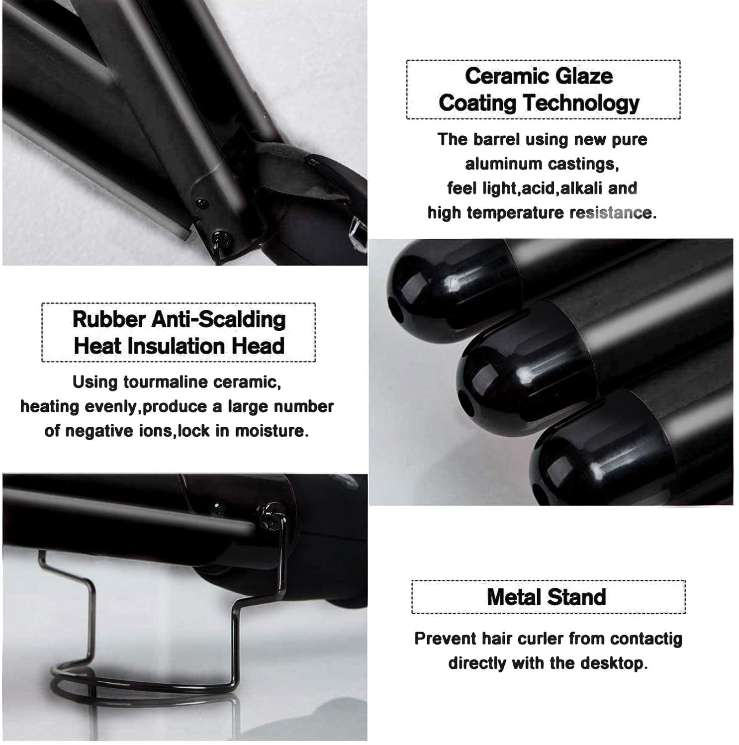 Coidak Hair Waver, 1 Inch 3 Barrel Curling Iron Wand 25mm Hair Crimper, Temperature Adjustable Heat Up Quickly Beach Wave Curling Iron Black