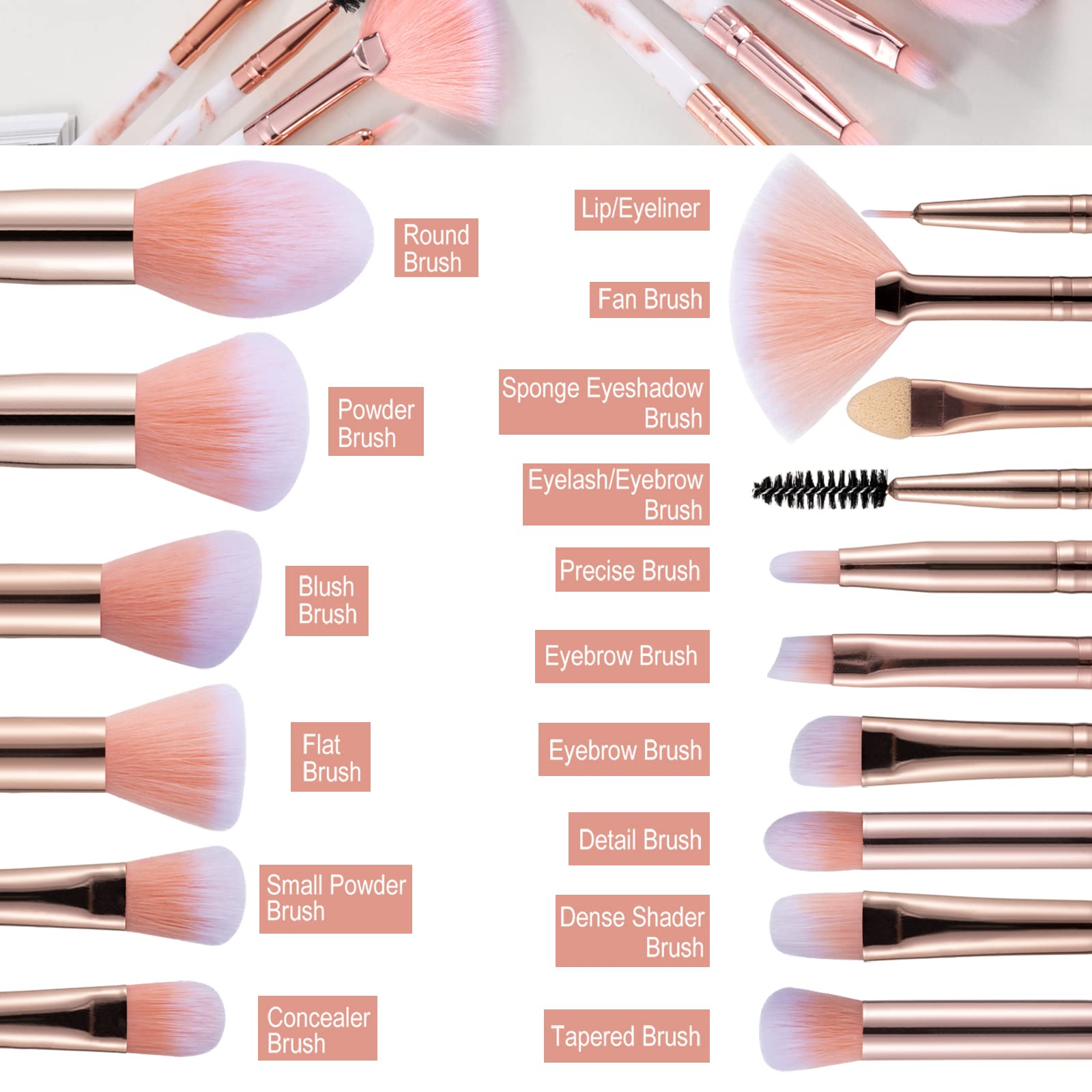 111 Makeup Brush Set 16 PCs Marble Makeup Brushes Premium Synthetic Foundation Powder Concealers Blending Eye Shadows Eyelash Eyebrow Face Make Up Brush Kit,Makeup Starters