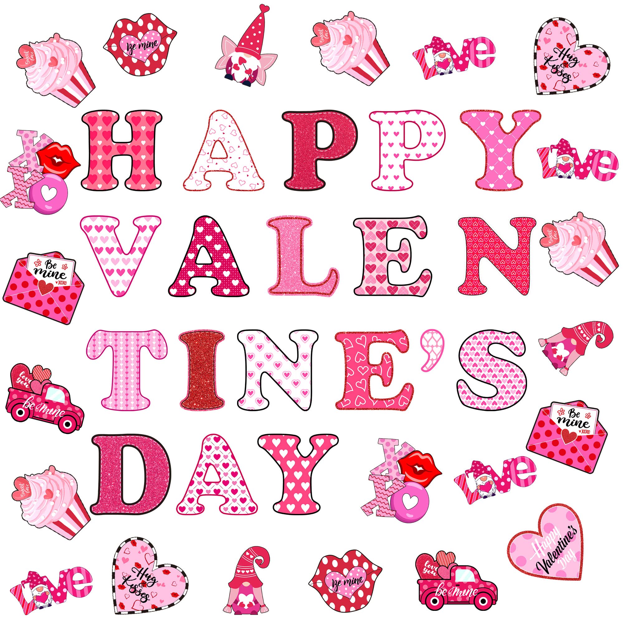 69 Pieces Valentine's Day Cutouts Romantic Gnome Heart Cutouts with 100 Pieces Glue Point Dots Valentines Day Bulletin Board Decorations Valentine Cardboard Paper Cutting for Classroom Decoration