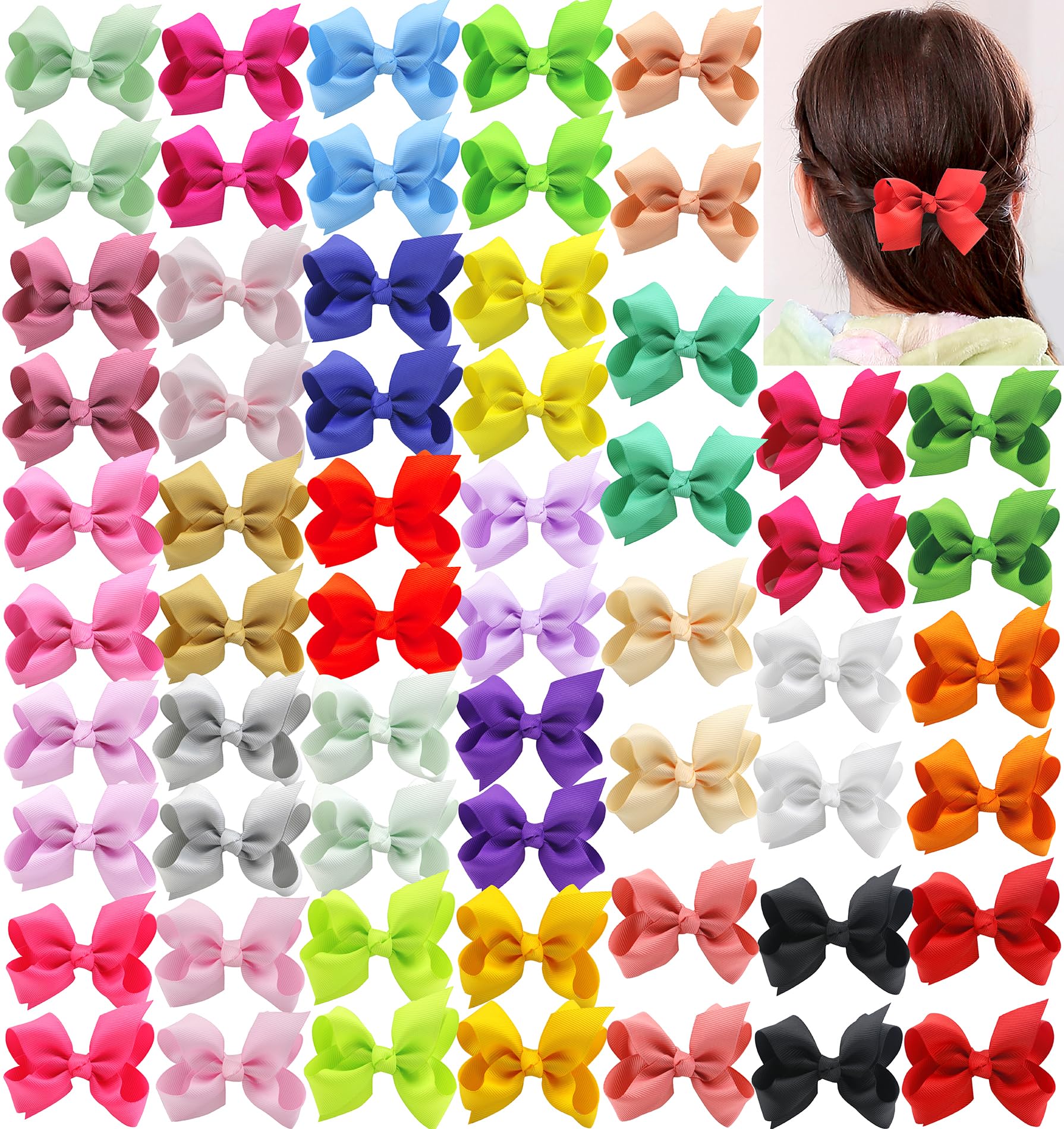 60Pcs 3 Inch Hair Bows For Toddler Girls Kids Clips Accessories Babies Pigtail Age 1 2 3 4 5 6 Years Old (30colors x 2)