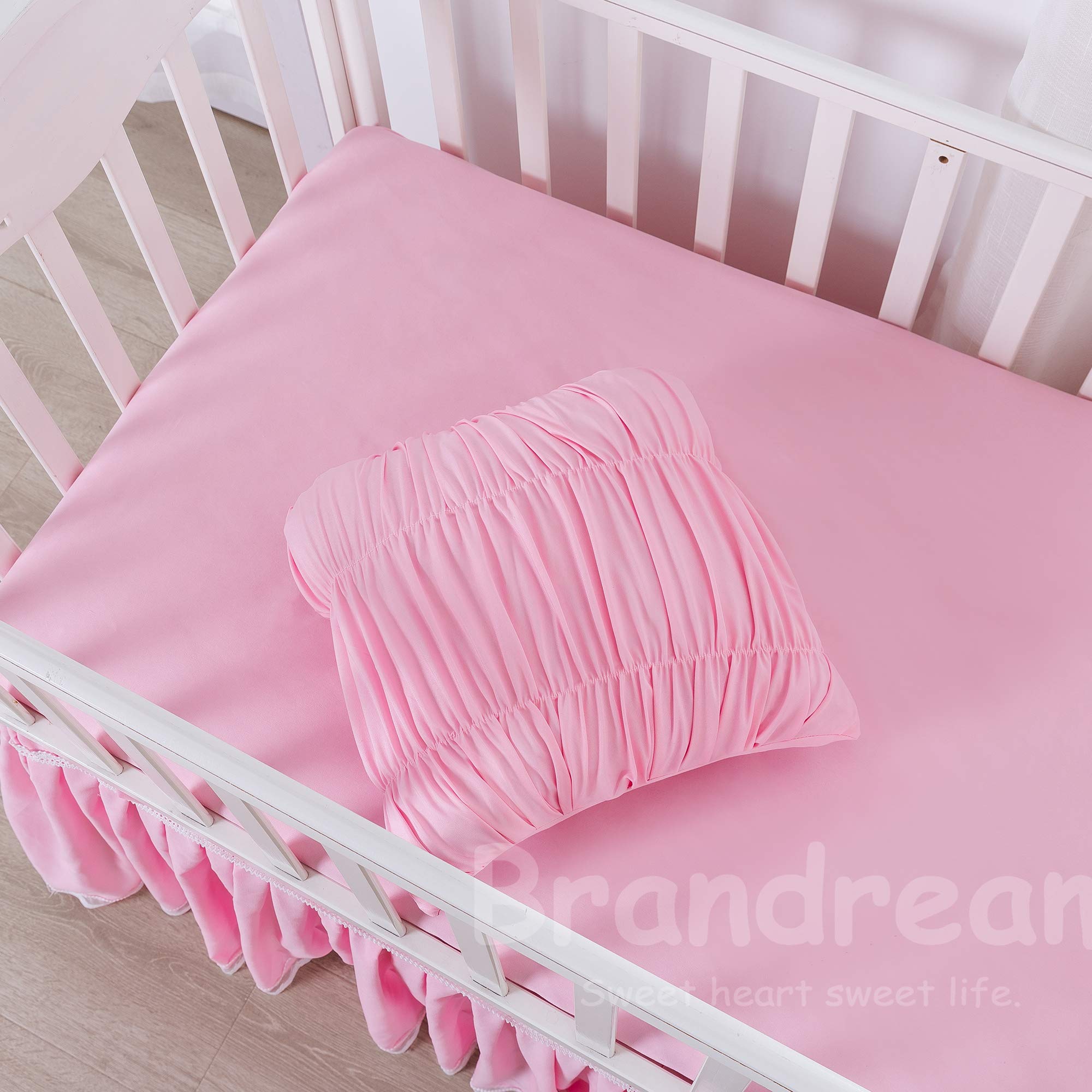 Brandream Baby Nursery Bedding Girls Pink Crib Bedding Set Luxury Ruffled Ruched Round Blanket, Fitted Sheet, Lace Skirt, 3 Piece
