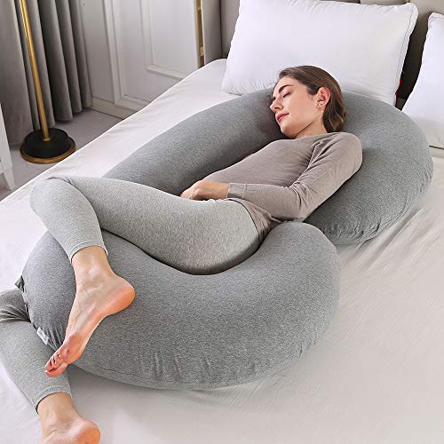 CDEN Pregnancy Pillow, C Shaped Full Body Pillow 52", Maternity Pillow Support for Back, Legs, Neck, HIPS for Pregnant Women with Removable Washable Jersey Cover(Darkgrey)