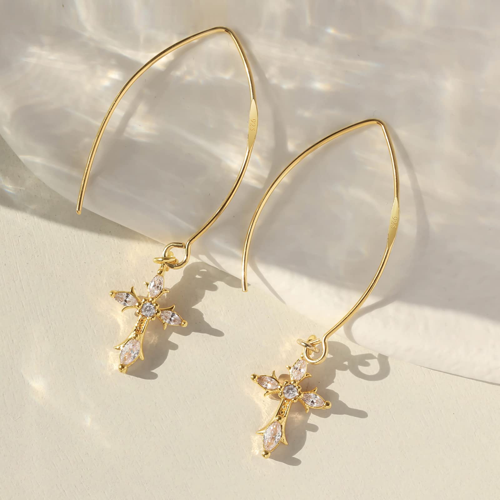 14K Gold Baroque Cultured Pearl Drop Threader Earrings for Women