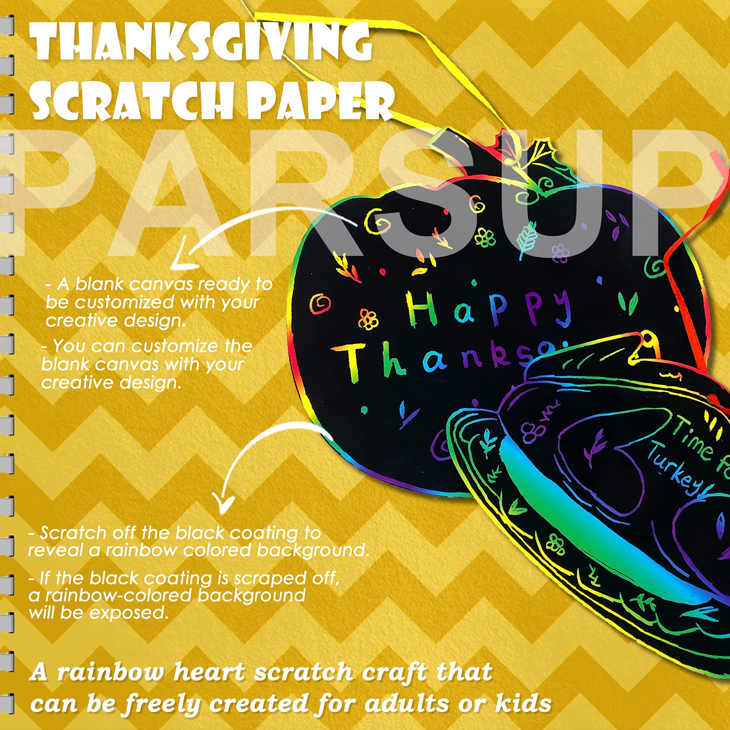 60PCS Thanksgiving Rainbow Scratch Art, Fall Paper Crafts for Kids, Thanksgiving Day Pumpkin Maple Turkey Hanging Ornament Decorations, Art Craft Supplies for Home Tree Classroom Decor