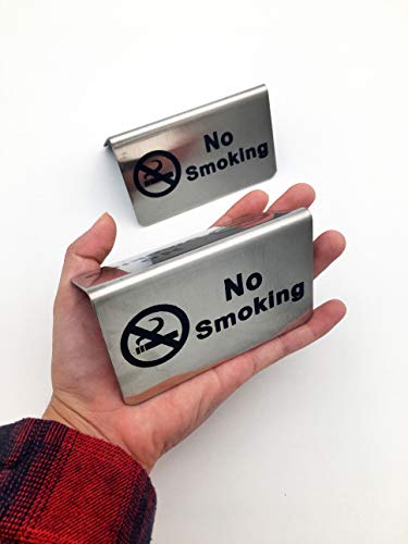 2 Pcs Stainless Steel No Smoking Sign Tent Card Do Not Smoke Table Board Restaurant Hotel Non-Smoking Desk Logo Indicator