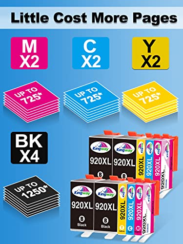 920XL Ink Cartridges of KINGWAY, Replacement for hp 920xl Ink cartridges Combo Pack to Work with Officejet 6500a 6500 6000 7500 7500a 7000 Printer (4 Black,2 Cyan,2 Magenta,2 Yellow,10-Pack)