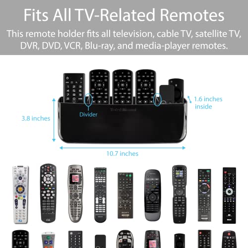 TotalMount Hole-Free Remote Holder β Eliminates the Need to Drill Holes in Your Wall (Premium Black Remote Control Holder for 5 or 6 Remotes)