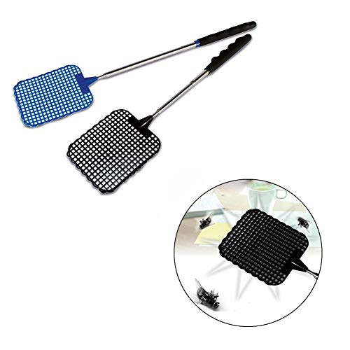 3 Pieces Fly Swatter Extendable Fly Swatter Telescopic Fly Swatter Manual Heavy Duty Plastic Flyswatter with Extendable Stainless Steel Handle(Red, Green, Blue)