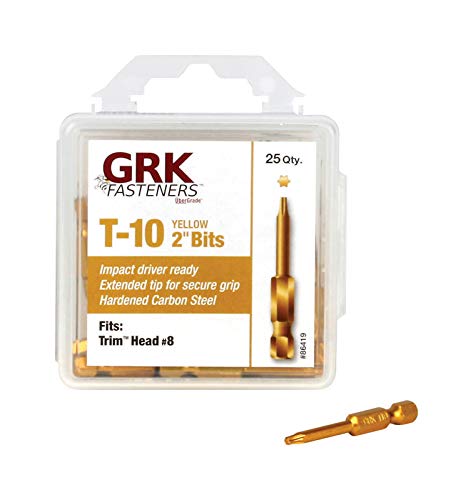 GRK Fasteners 2824704 T-10 x 2 in. Star Carbon Steel 0.25 in. Hex Shank Impact Power Bit - 25 Piece