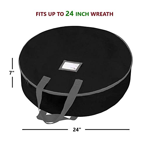 Primode Christmas Wreath Storage Bag 24"- Garland Wreaths Container with Handles - Durable 600D Oxford Polyester Material Holiday Wreaths Storage Holder 24β (Black)