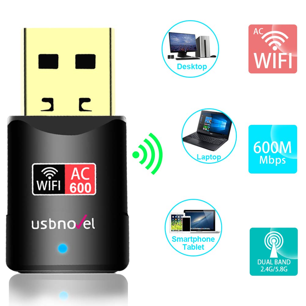 AC600Mbps Dual Band Wireless Network Adapter, 5G/2.4G WiFi Adapter for Desktop PC Laptop Supports Windows11/10/8/8.1/7/Vista/XP, Mac OS 10.9-10.15