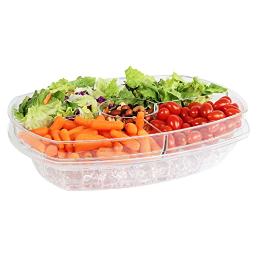 7Penn Acrylic Appetizer Serving Tray - 4 Compartment Transparent Chilled Serving Platter with Flip-Over Ice Tray Lid