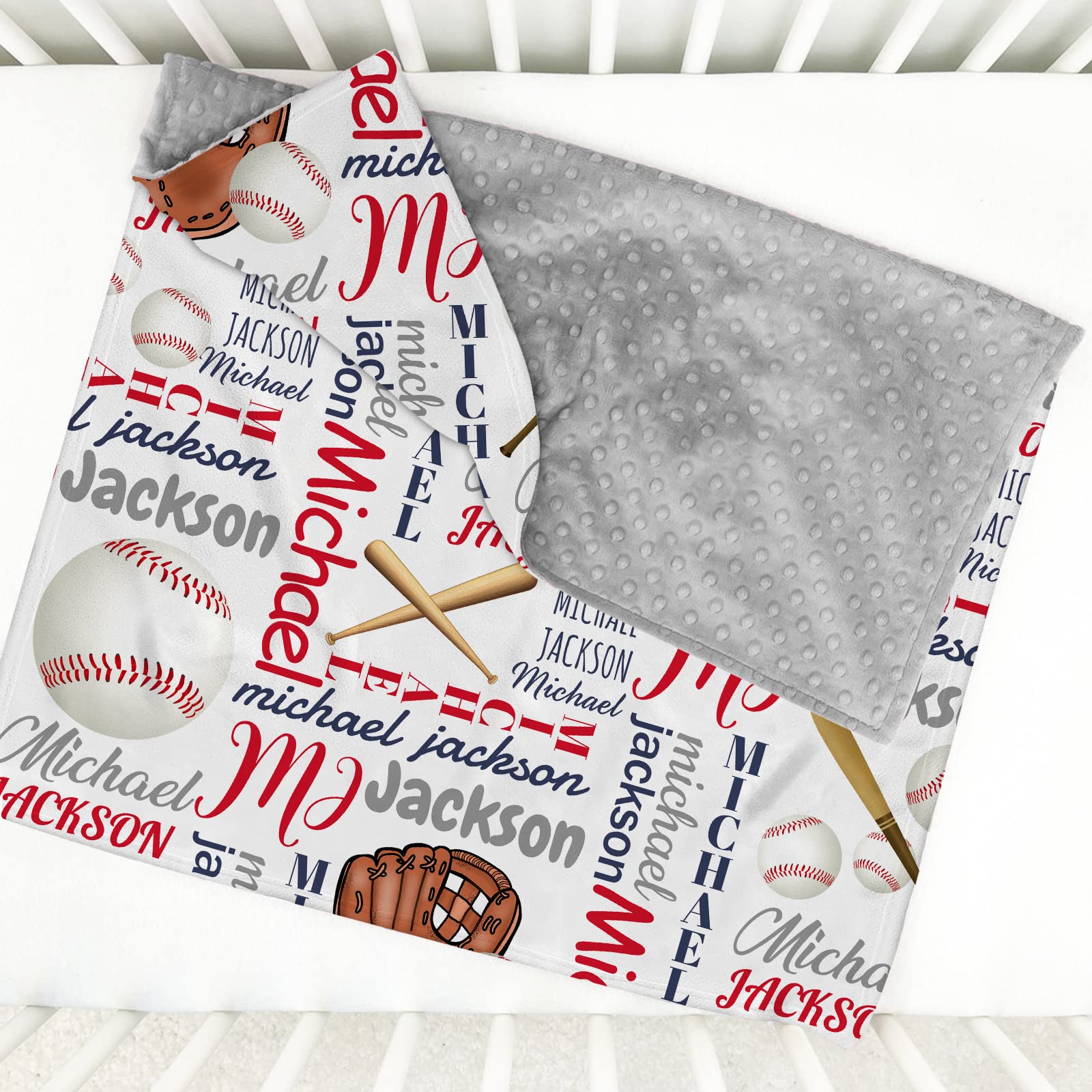 Personalized Baseball Baby Blankets with Name - Monogram Baseball Sports Blanket - Baseball Fan Personalized Baby Blanket - Custom Baby Name Monogrammed Blanket for Infant Newborn