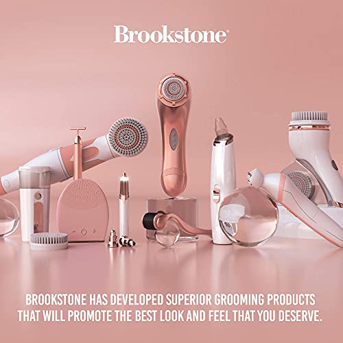 Brookstone 6 Piece Electric Body Bath Brush | Long Handled Body Scrubber and Facial Cleansing Brush | Battery Powered Shower Brush with 4 Spin Brush Heads