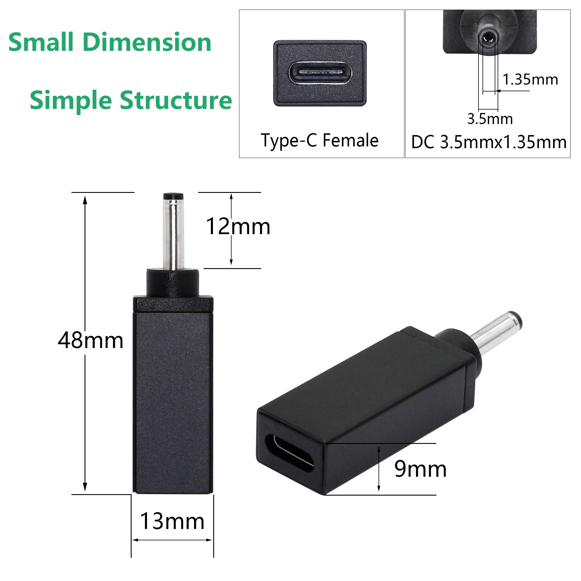 CERRXIAN 100W PD USB Type C Female Input to DC 3.5mm x 1.35mm Power Charging Adapter(100w-35135a) (Black)