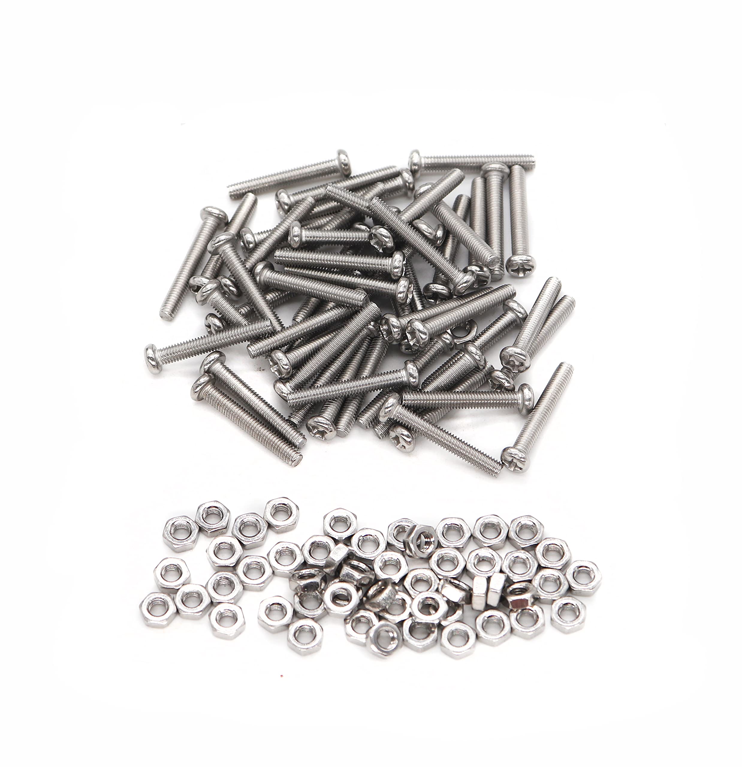 cSeao 40-Pack M3 x 25mm Pan Head Phillips Drive Machine Screws Hex Nuts Set 304 Stainless Steel