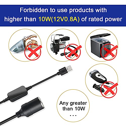 TEHUS USB to 12V DC Power Adapter - USB 5V A Male to 12V Car Cigarette Lighter Socket Power Converter for Driving Recorder DVR Dash Camera GPS(10W 0.8A Max) (0.3M/11.8in)