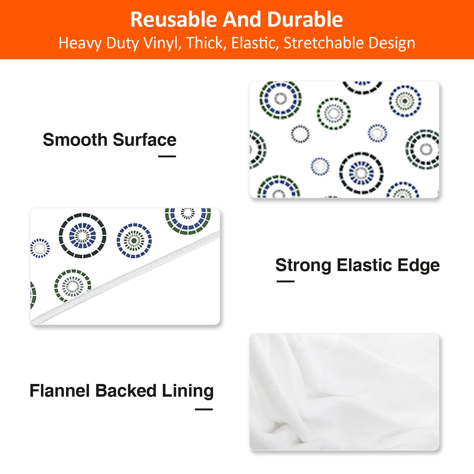KENOBEE 6ft Picnic Table and Bench Fitted Cover, 72" Flannel Backing Elastic Edge Waterproof Wipeable Plastic Cover Fitted Vinyl Tablecloth for Home Goods Indoor Outdoor Patio, Blue Flywheel