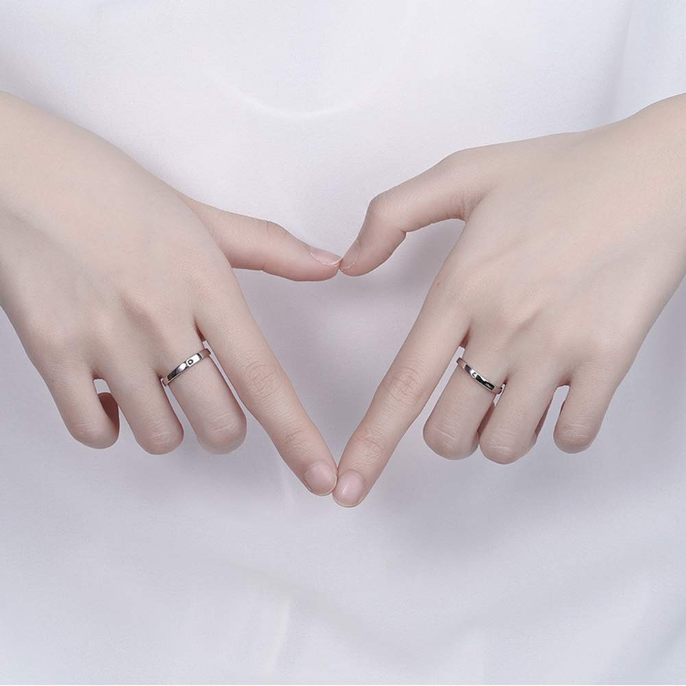 2 Pcs Sun Moon Couple Rings for Women Men Adjustable Couple Matching Promise Engagement Wedding Ring Set Simple Love Friendship Band Rings Gift Jewelry (Silver1:2 Pcs)