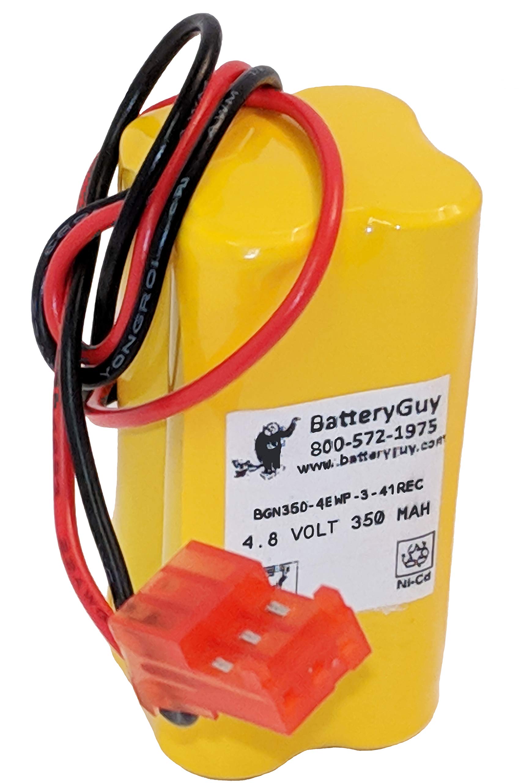 BatteryGuy Nickel Cadmium Battery 4.8V 350mAh ~- BGN350-4EWP-3-41REC Replacement Battery (Rechargeable)