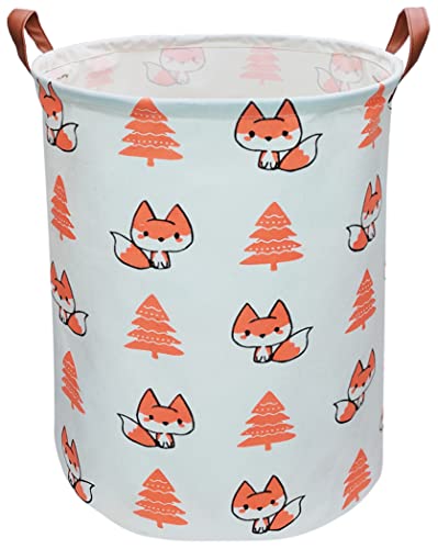 ASKETAM Canvas Fabric Collapsible Kids Baby Laundry Basket Children Nursery Bedroom Dirty Clothes Hamper Storage Bin Toy Organizer (Fox little pine)