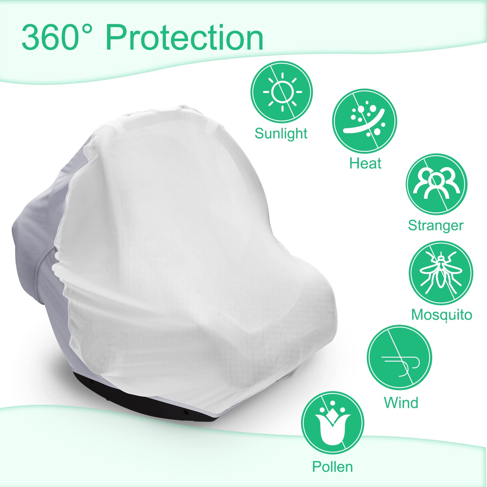 2-in-1 Baby Car Seat Cover, Infant Car Seat Canopy with Sun and Bug, Privacy Shade, Protects Babies from Mos-quitoes, Wind, Sunlight, Universal Comfortable (Grey)