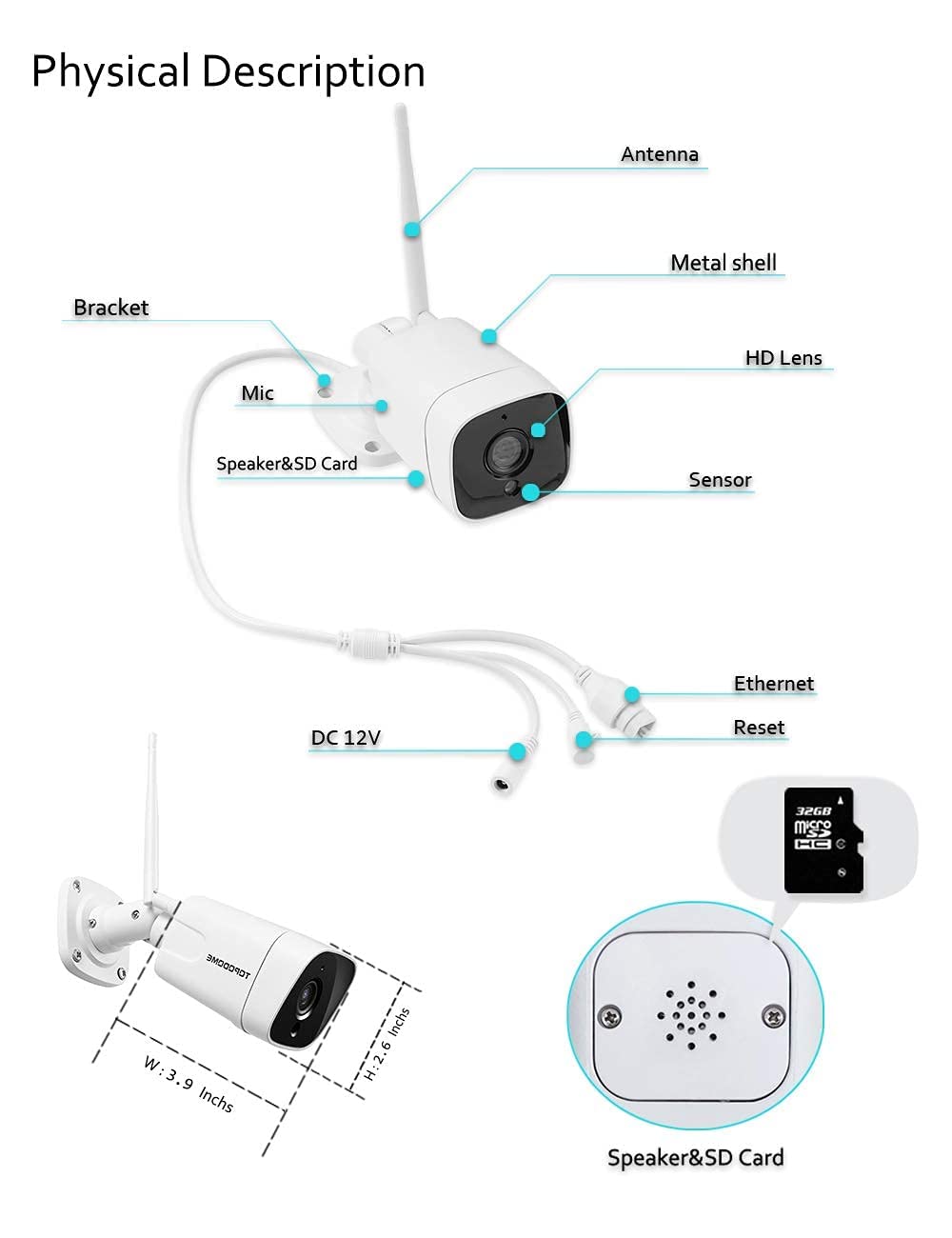 Topodome Wi-Fi Bullet Security Camera Outdoor,1080P RTSP IP WiFi Surveillance Camera, Humanoid Detect/ 2-Way Audio/Siren Alarm/SD Card/Night Vision, Weatherproof IP66 Metal Case (White)