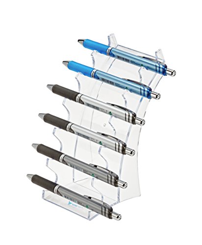 AdirOffice Horizontal 6 Slot Display Stand in Pack of 2 - Durable Acrylic Holder for Pen Makeup Brush - Organizer for Home Office & Store Use (Clear)