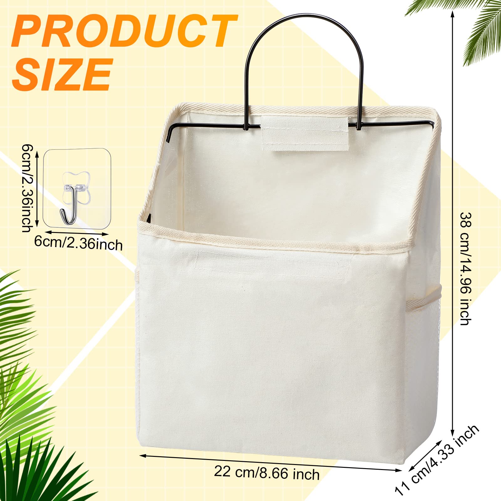 Chumia 6 Pack Wall Hanging Storage Basket Bathroom Closet Hanging Storage Bag Over The Door Hanging Basket Bedroom Wall Storage Organizer Waterproof Linen Cotton Box Containers and 10 Hooks(White)