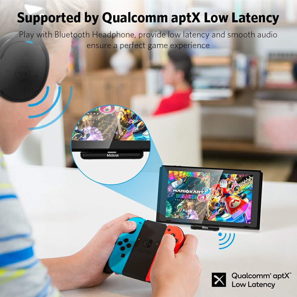1Mii Bluetooth Adapter for Nintendo Switch/PC/PS5/Laptop, Wireless Audio Bluetooth 5.0 Transmitter aptX Low Latency for Bluetooth Headphones Earbuds Speakers Only