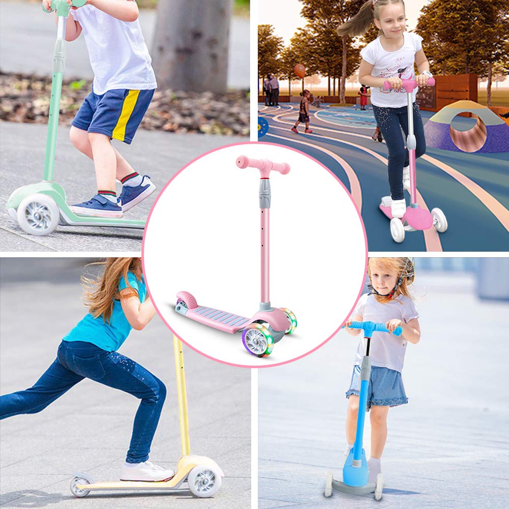 67i Scooters for Kids 2+ Year Old, Kids Scooter 3 Wheel, Toddler Scooter with Lean-to-Steer System and 4 Height-Adjustable Handlebar (Pink)