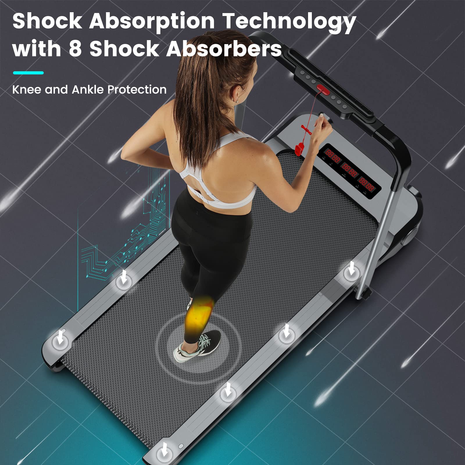 2 in 1 Under Desk Treadmill, Bobiber Folding Treadmill 265 lb Capacity 3.0 HP Widen Running Belt, Walking Pad with APP Control Remote Control for Home, Office (Silver-Gray)