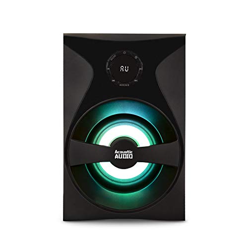 Acoustic Audio by Goldwood Bluetooth 5.1 Surround Sound System with LED Light Display, FM Tuner, USB and SD Card Inputs - 6-Piece Home Theater Speaker Set, Includes Remote Control - AA5400 Black