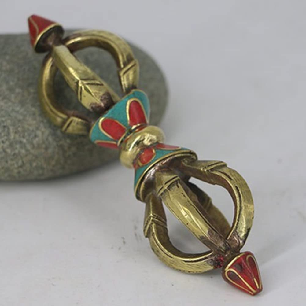 4.5" Tibetan Buddhist Dorje Vajra Pestle, 100% Handmade in Nepal Brass Five Shares Buddhism Amulet,Tantric Energy Device,for Prayer Meditation Yoga (red)