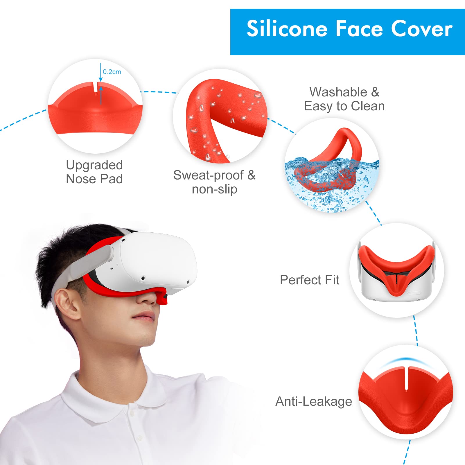 Accessories for Oculus Quest 2, YIZEIJOB 4 in 1 VR Silicone Cover Skin Set- Including VR Headset Cover, Two Quest2 Controllers Grips Cover, Anti-Sweat Face Pad, and Oculas VR Lens Protector-Blue