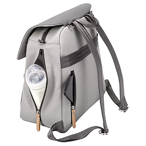 Petunia Pickle Bottom Meta Backpack | Diaper Bag Backpack for Parents | Comfortable, Spacious, & Sleek for On The Go Moms & Dads | Grey Pearl Nubuck Leatherette