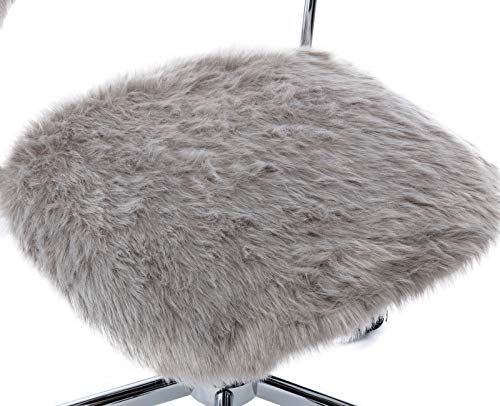 Kmax Fuzzy Office Desk Chair Faux Fur Kids Armless Rolling Task Chair Comfy Vanity Chair for Bedroom, Grey