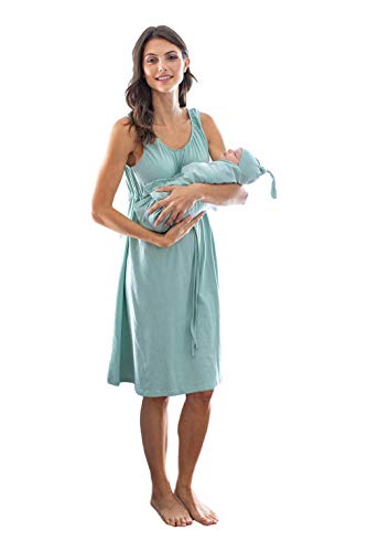 Baby Be Mine 3 in 1 Labor/Delivery/Nursing Hospital Gown and Matching Swaddle Set (Sage, S/M pre preg 2-12)
