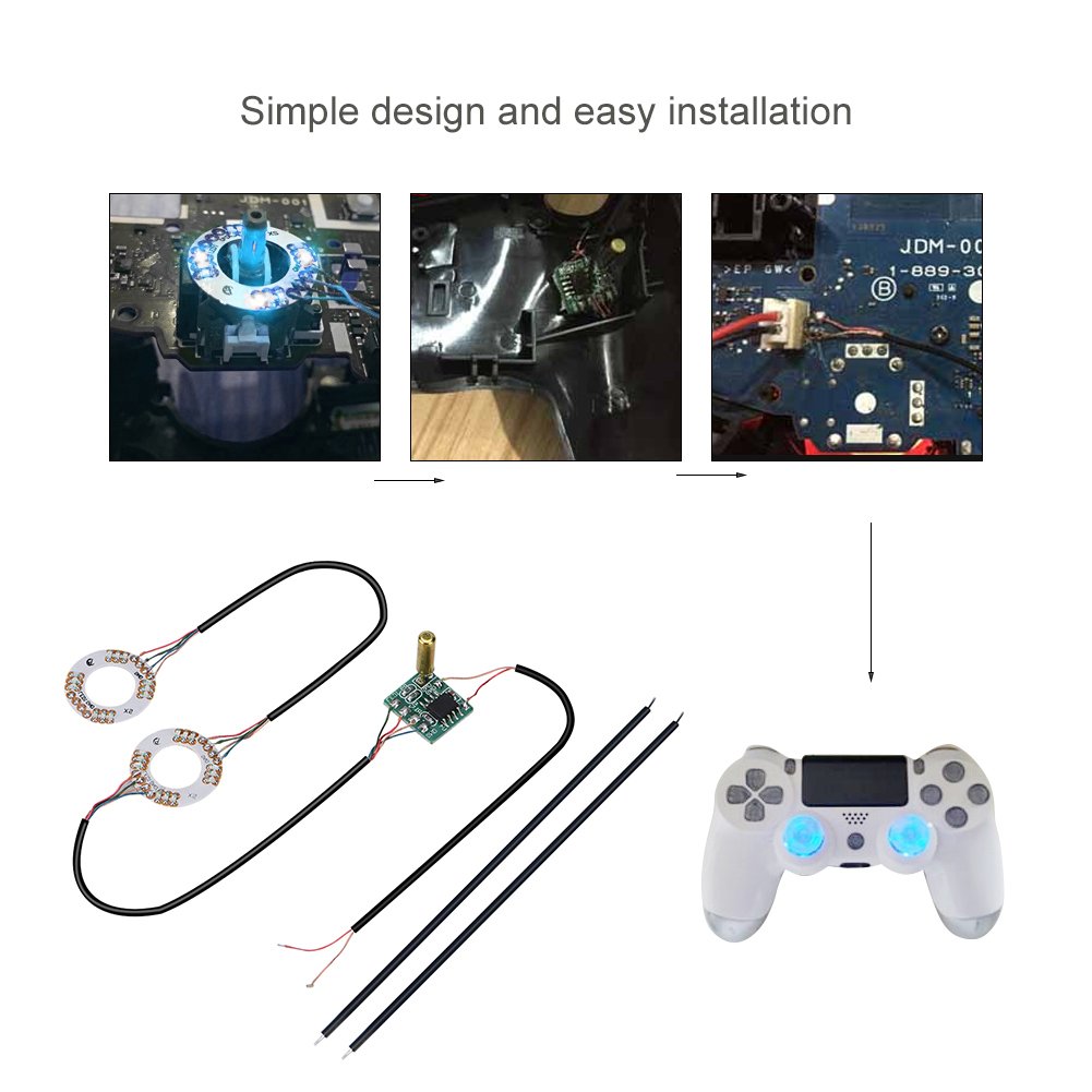 7 Color LED Light Analog Thumb Sticks Thumbstick Mod for PS4 for One Controller(Black)