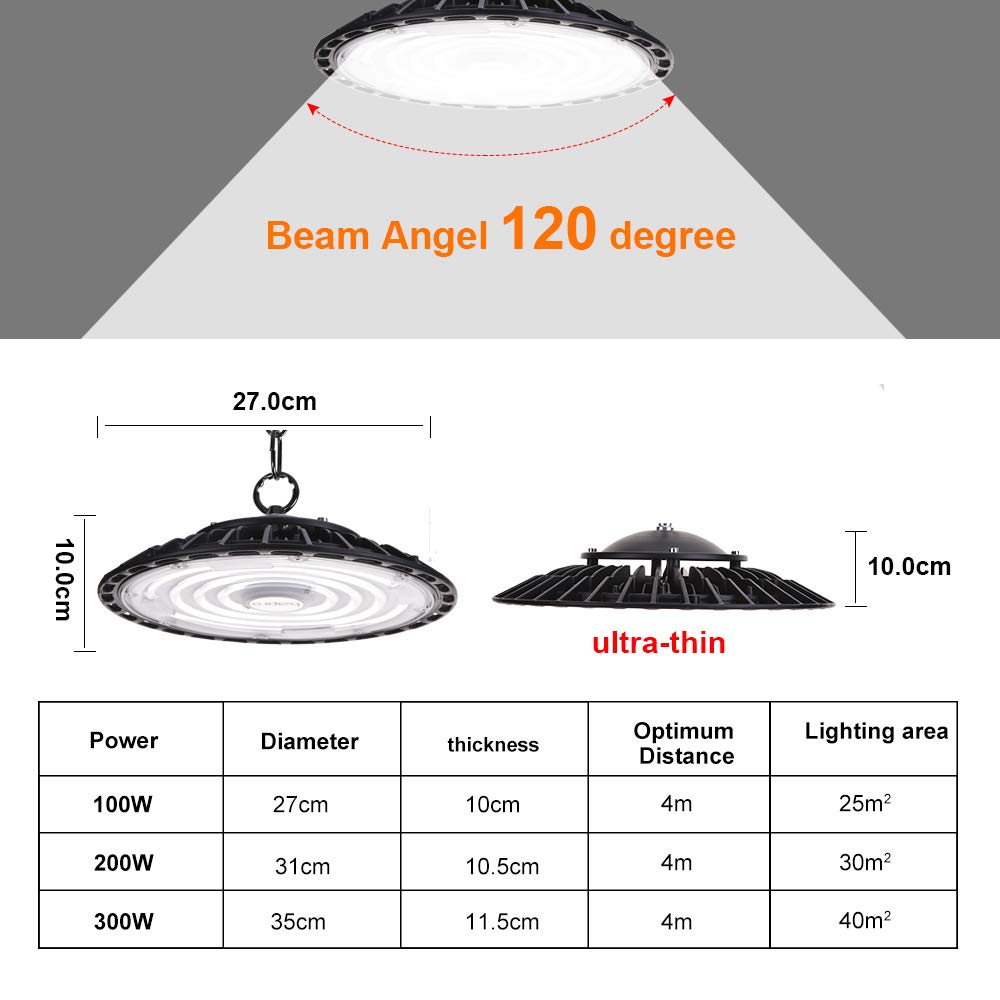 bapro 10pack 100W UFO LED High Bay Light, 10000LM 6000K Daylight White Factory Warehouse Industrial Lamp, Ceiling Light LED Commercial Light Workshop Light for Garage Workshop Gym Tunnel Studio