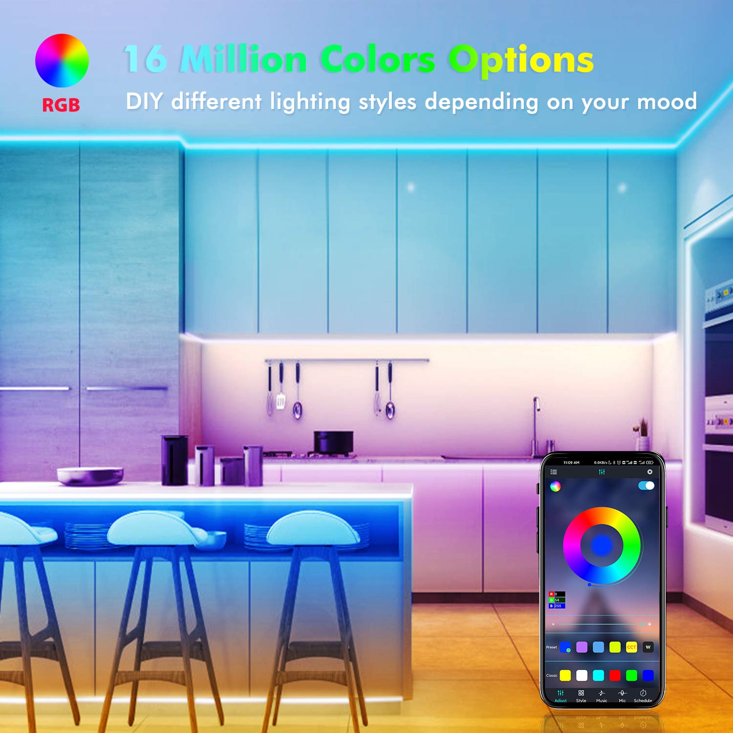 100ft Led Strip Lights, LiviNGPAi Color Changing LED Light Strips with Music Sync, Remote, Built-in Mic, Bluetooth App Control, RGB LED Lights for Bedroom, Party, Kitchen, TV, Home