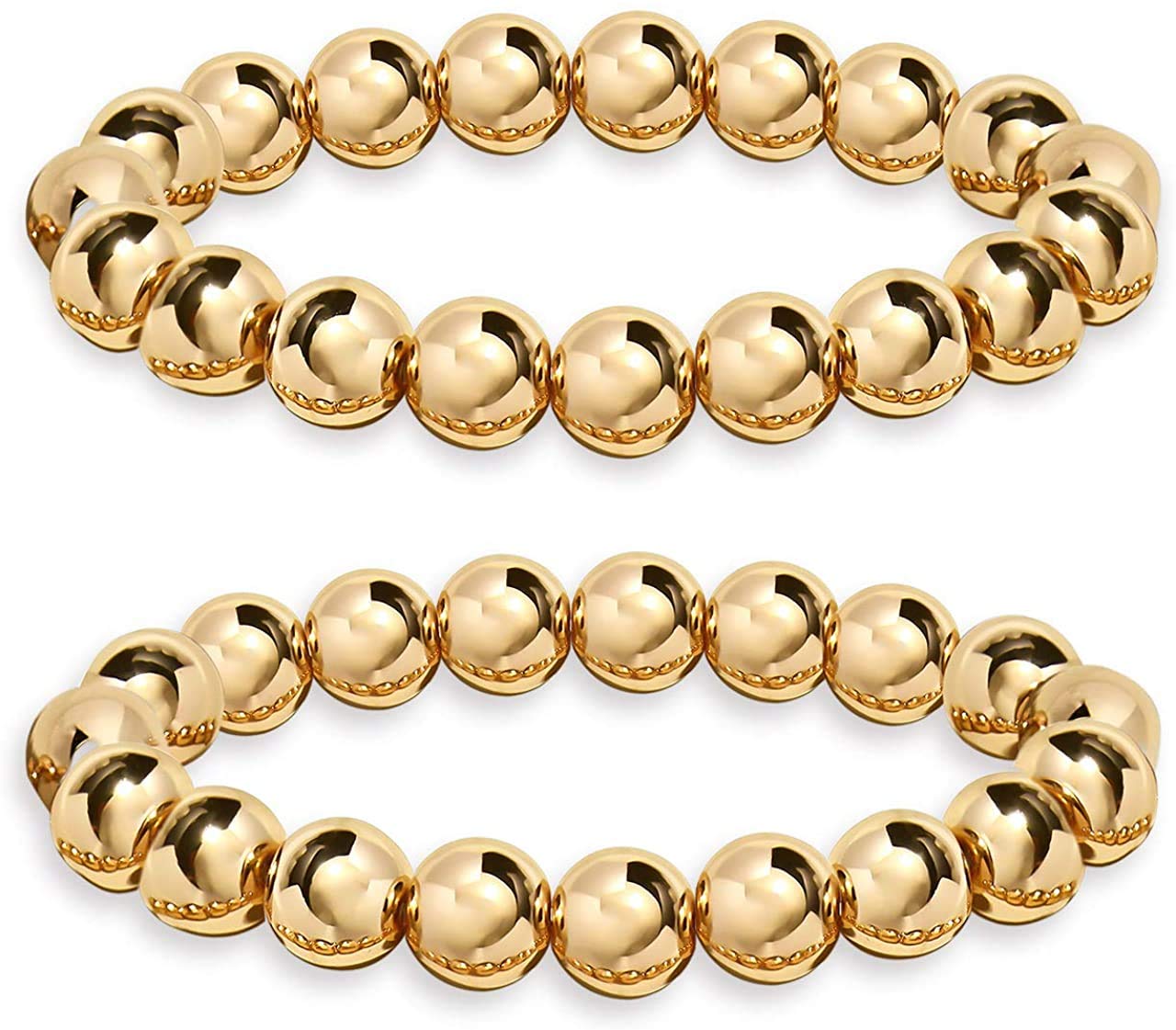 14K Gold Plated Beaded Bracelets Letter Stretch Dainty Stackable Bracelet for Women