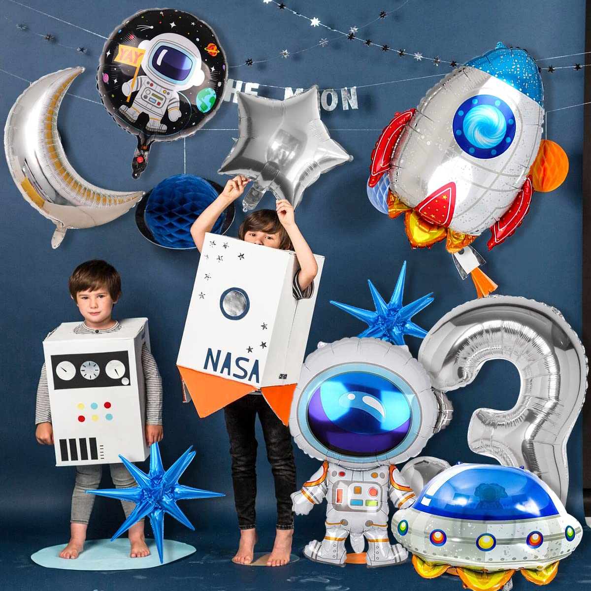 11Pcs Space Astronaut Birthday Party Balloons, Foil Balloons of Spaceman Rocket Moon Star for Outer Space Galaxy Theme Party Decorations (3)